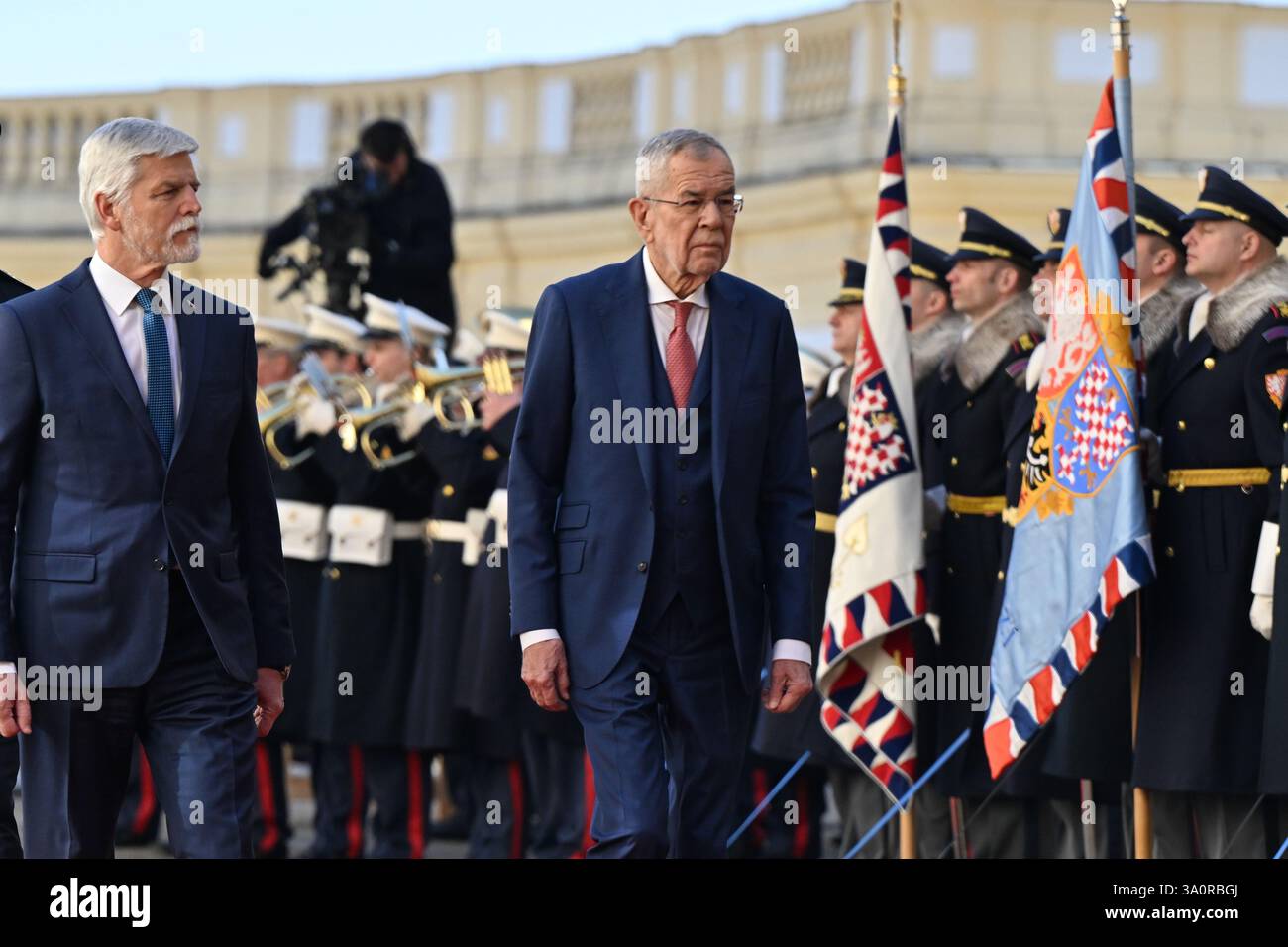 Czech President Petr Pavel (left) welcomes Austrian President Alexander ...