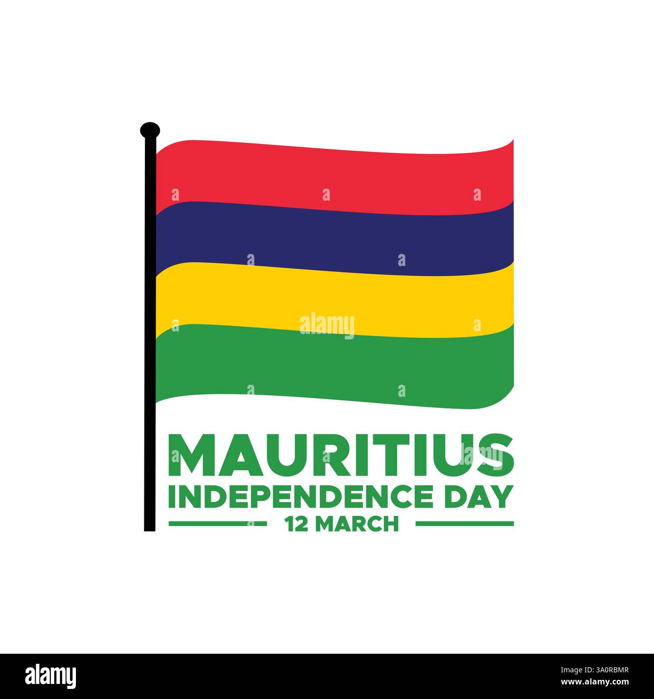 Mauritius Independence Day 12 March flag ribbon with map vector poster ...