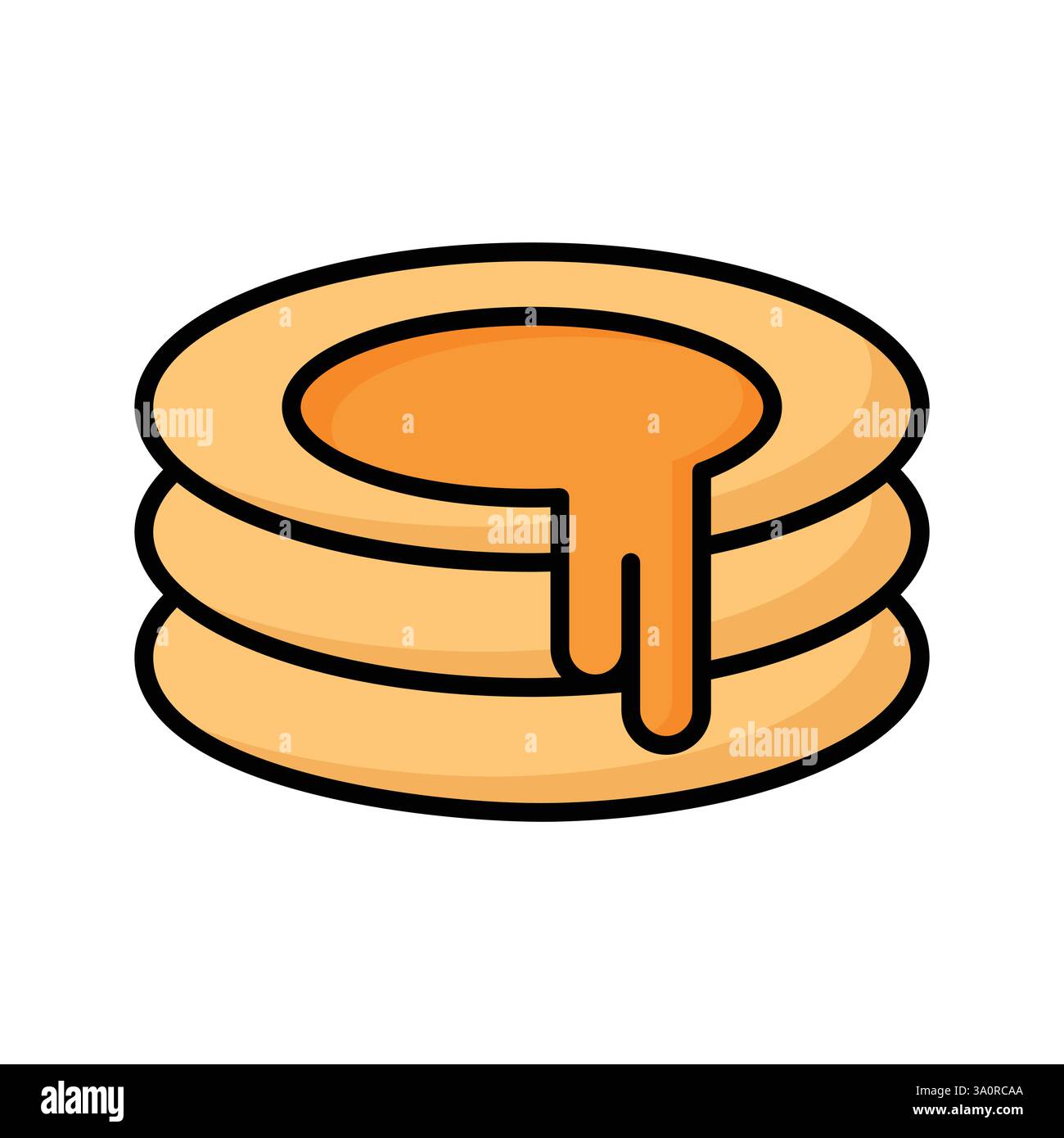 Pancake with caramel cream topping, freshly made pancake stack with butter and syrup Stock ...