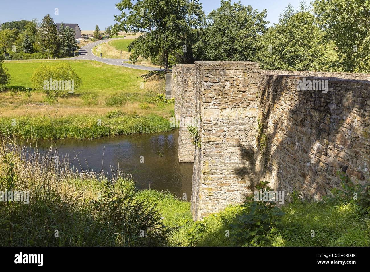 Historic old bridge over the Freiberger Mulde in Halsbruecke, Saxony ...