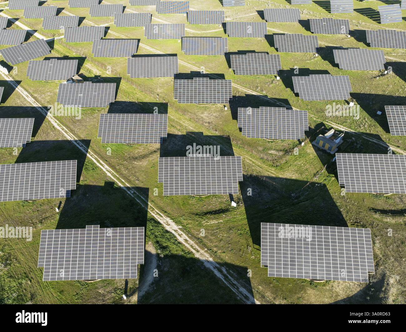 Rows of solar panels at a photovoltaic plant near town of Espejo ...