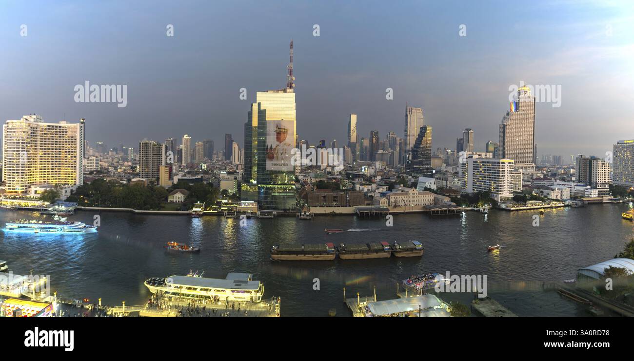 Panorama from IconSiam over the Mae Chao Praya, skyline of Bangkok ...