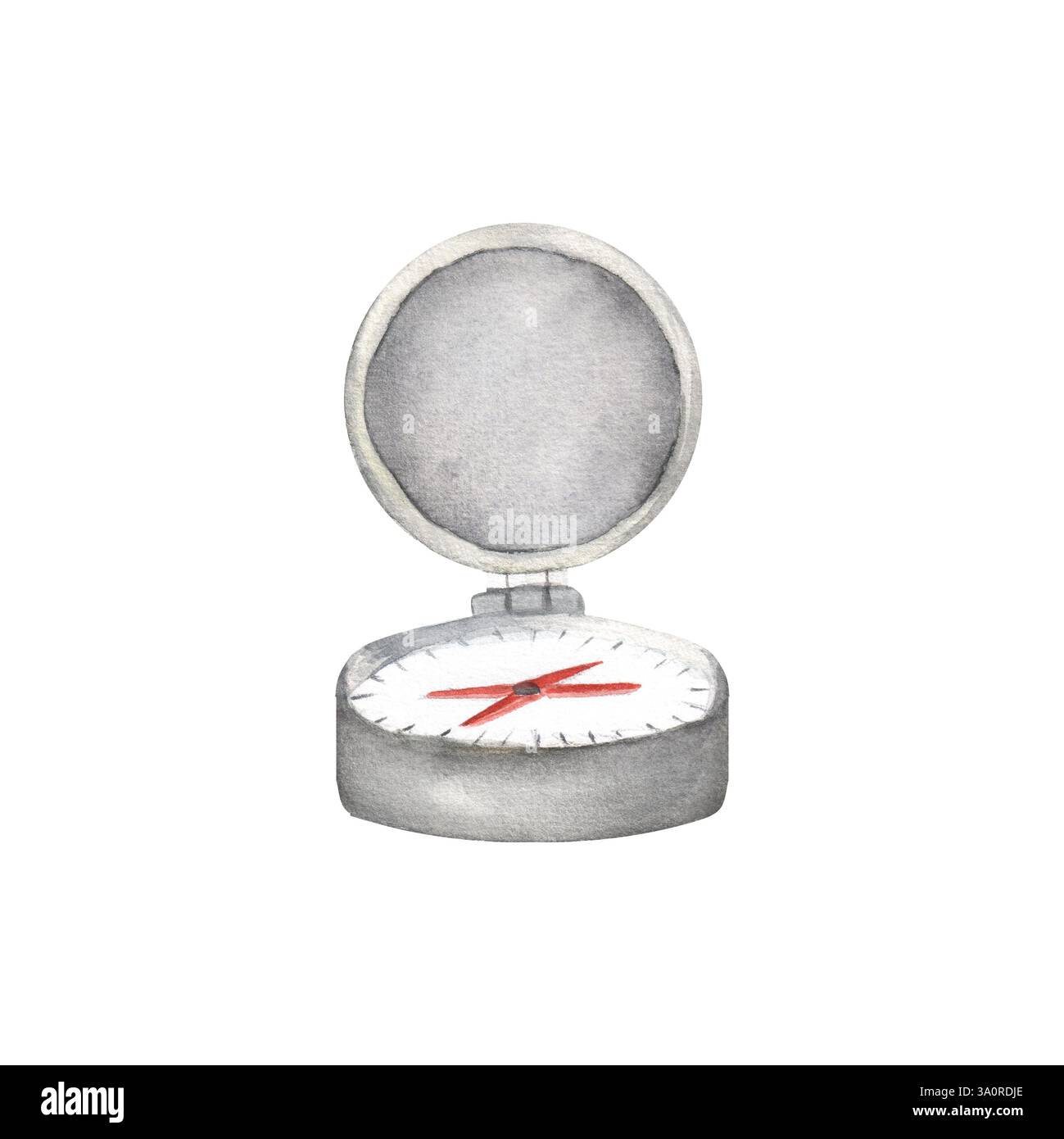 Grey metal compass for travelling. Camping equipment. Adventure trip ...