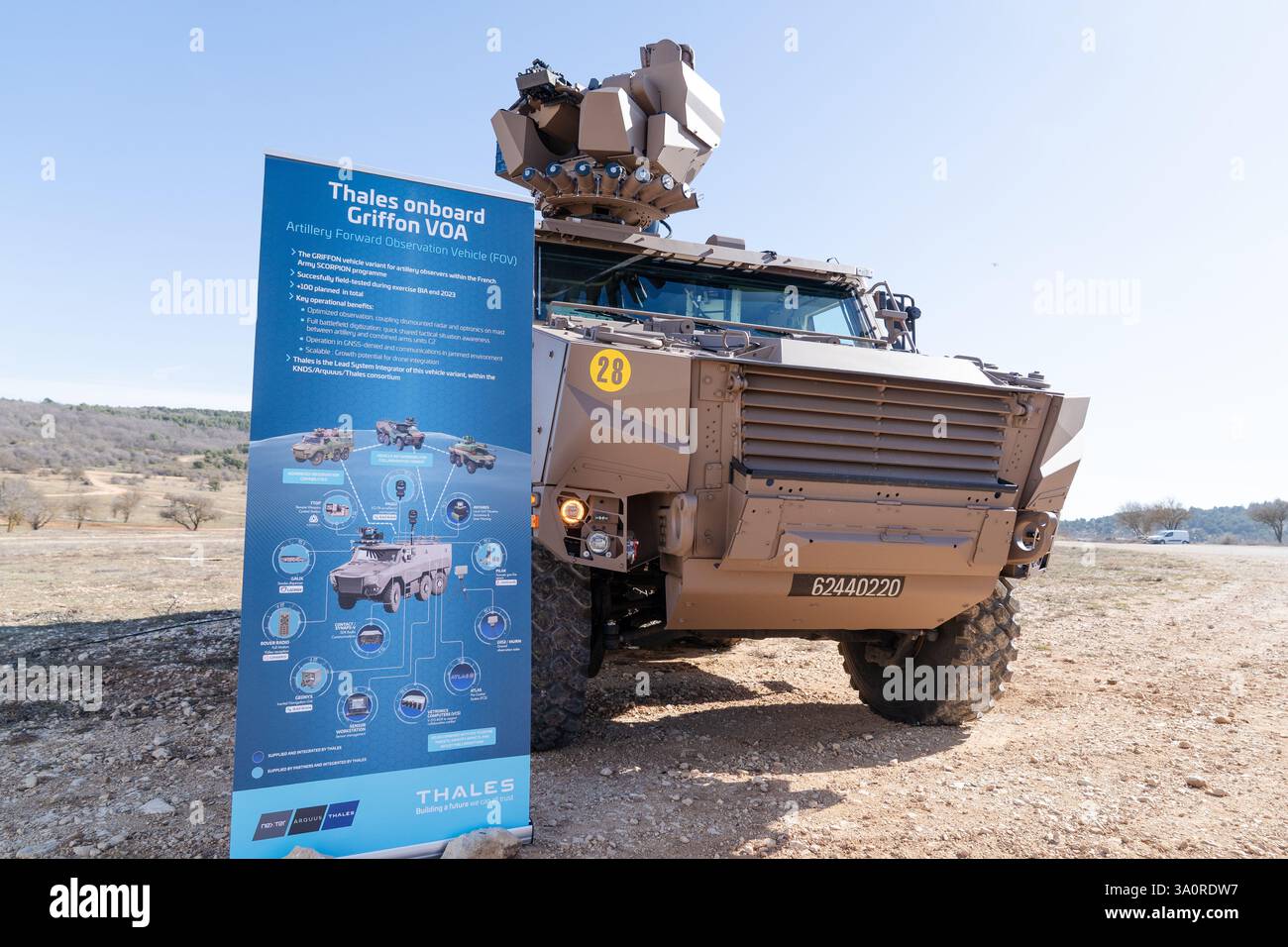 Canjuers, France. 04th Mar, 2025. A Thales information banner about the ...