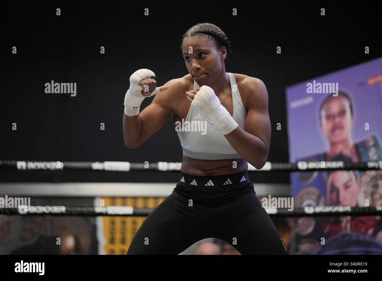 British boxer Caroline Dubois attends a boxing media workout in London ...