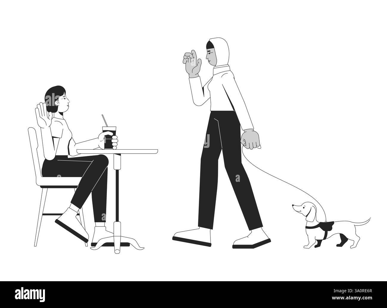 Diverse girls friends meeting 2D line characters Stock Vector Image ...