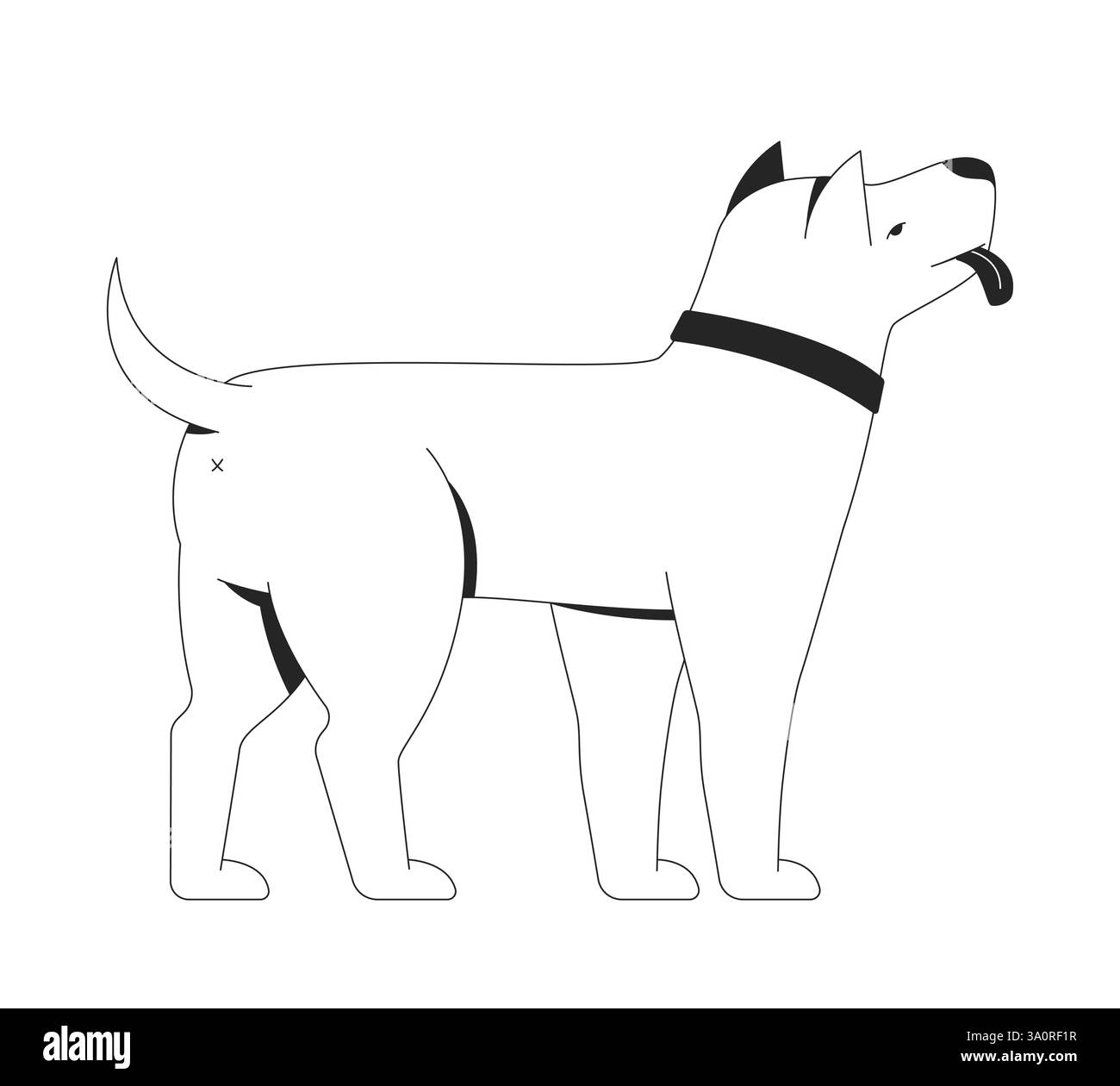 Standing dog with neutral expression and black collar 2D line character ...