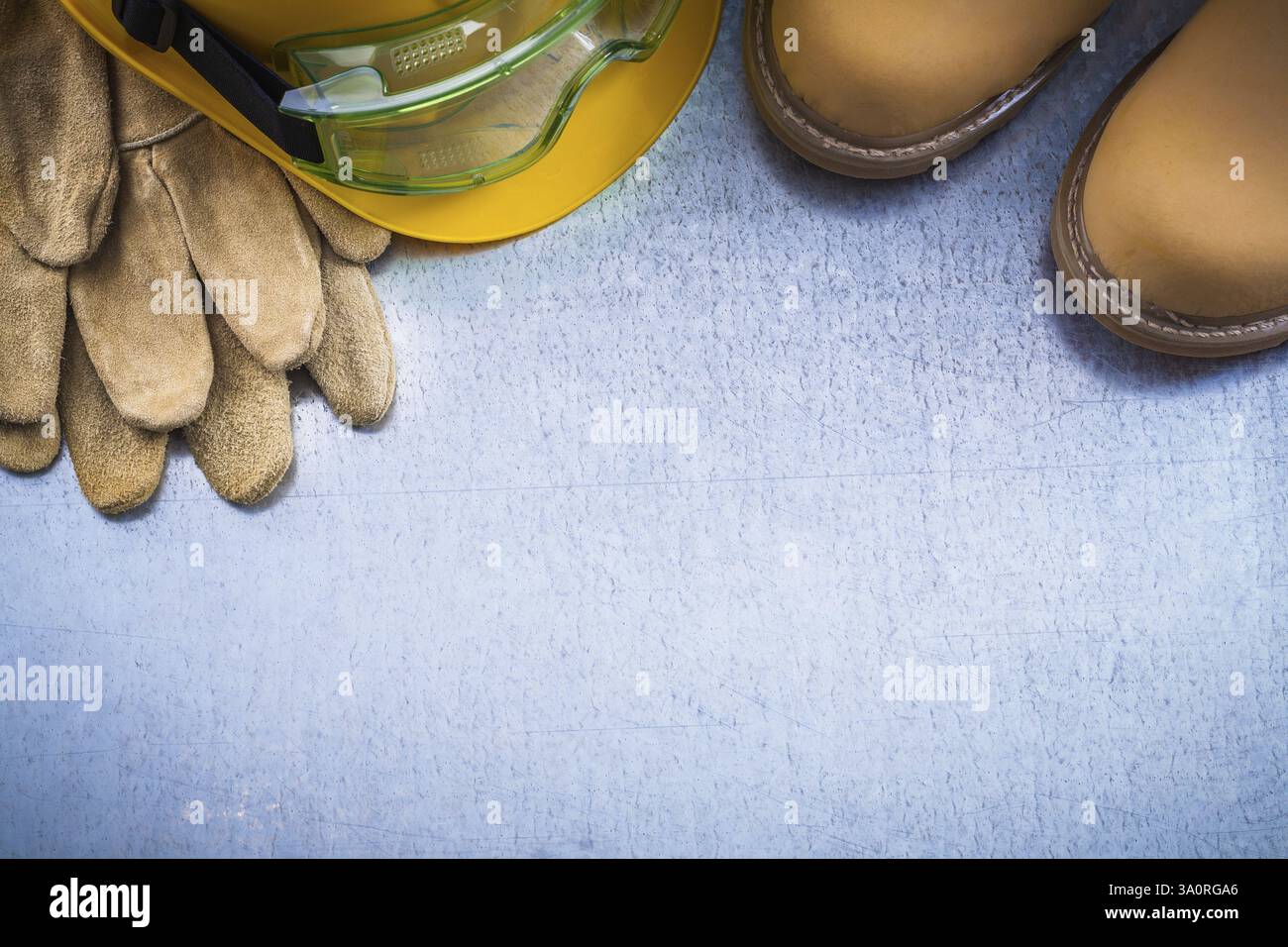 Composition of safety waterproof boots leather gloves building helmet ...