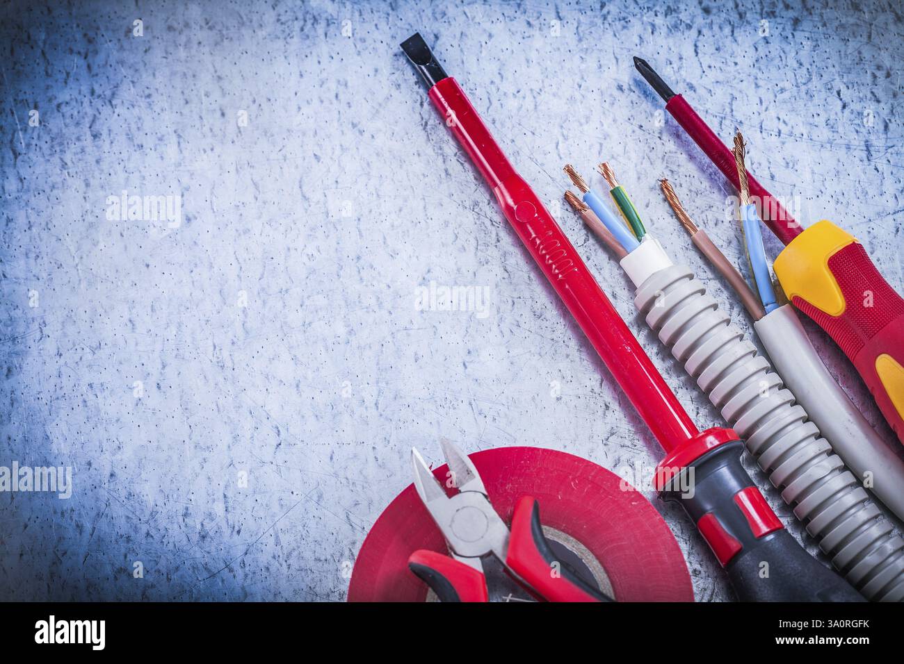 Collection of nippers screwdrivers corrugated pipe wire protection ...