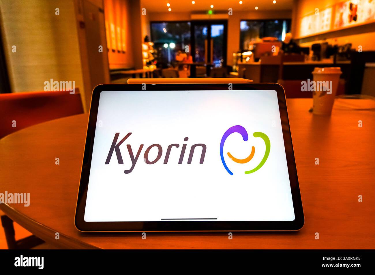 In this photo illustration, a KYORIN Pharmaceutical logo is displayed ...