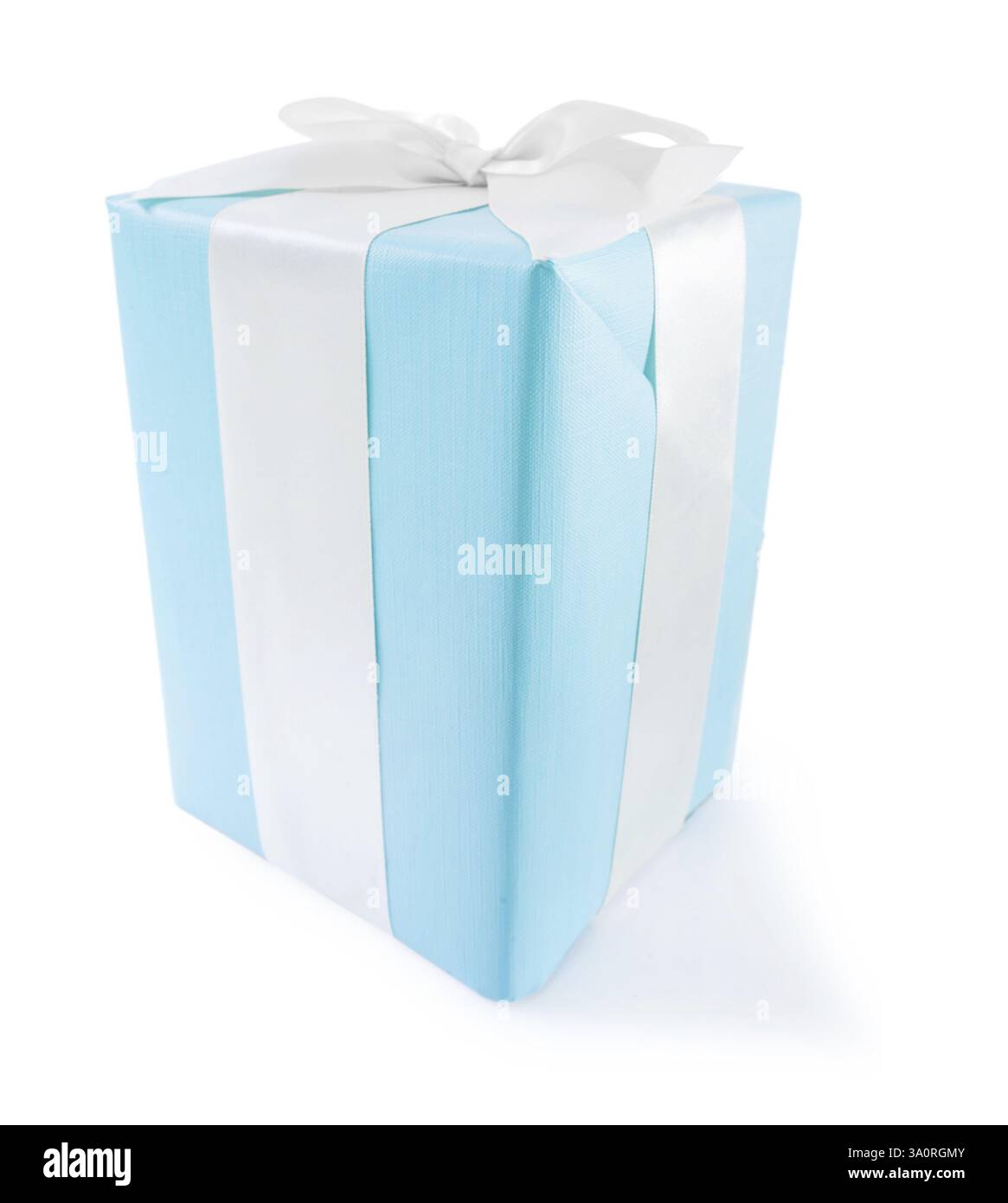 Classical big blue gift box with white bow isolate Stock Photo - Alamy
