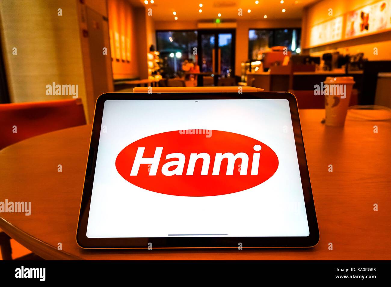In this photo illustration, a Hanmi Pharmaceutical logo is displayed on ...