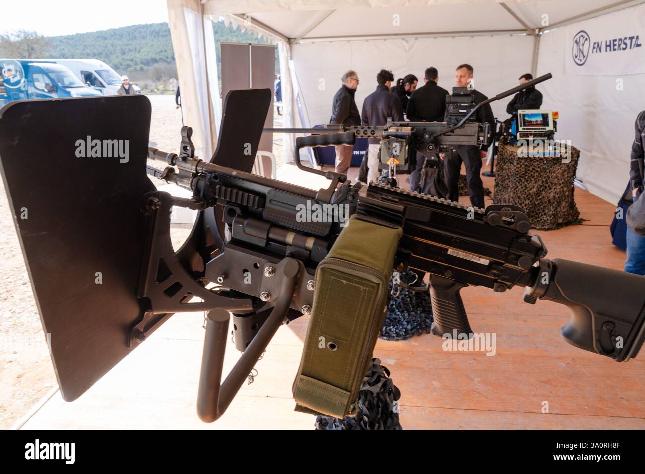 The FN Herstal stand pictured during the first live firing of the ...