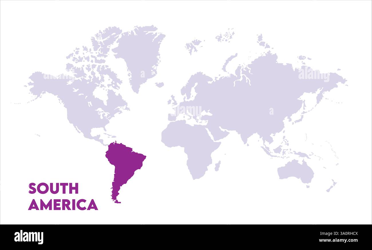 Map of South America, highlighted on the world map, South America on ...