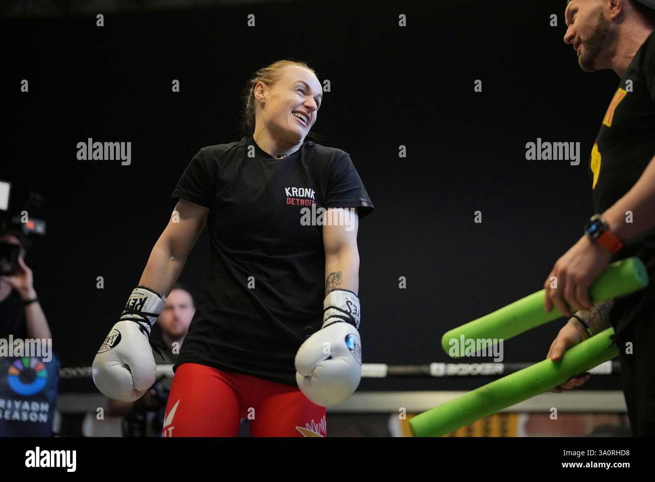 British boxer Raven Chapman attends a boxing media workout in London ...