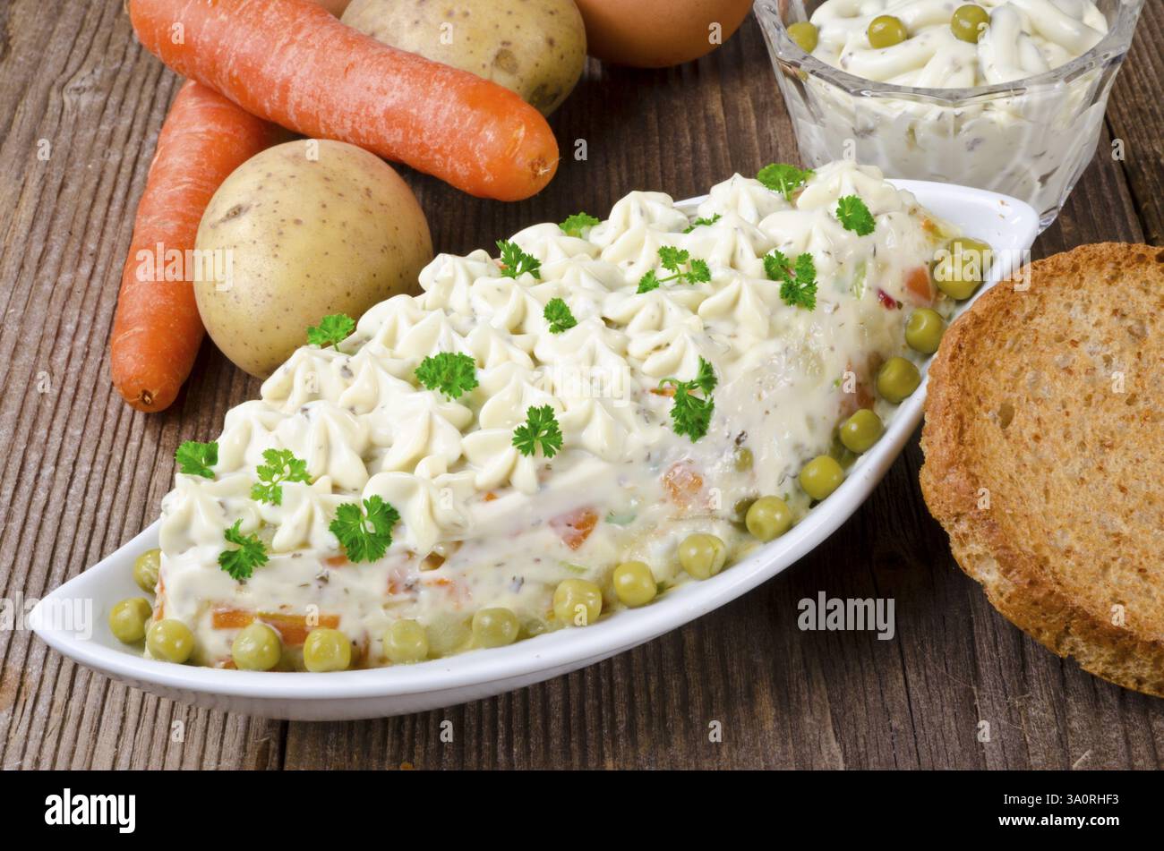 Polish vegetable salads with mayonnaise Stock Photo - Alamy