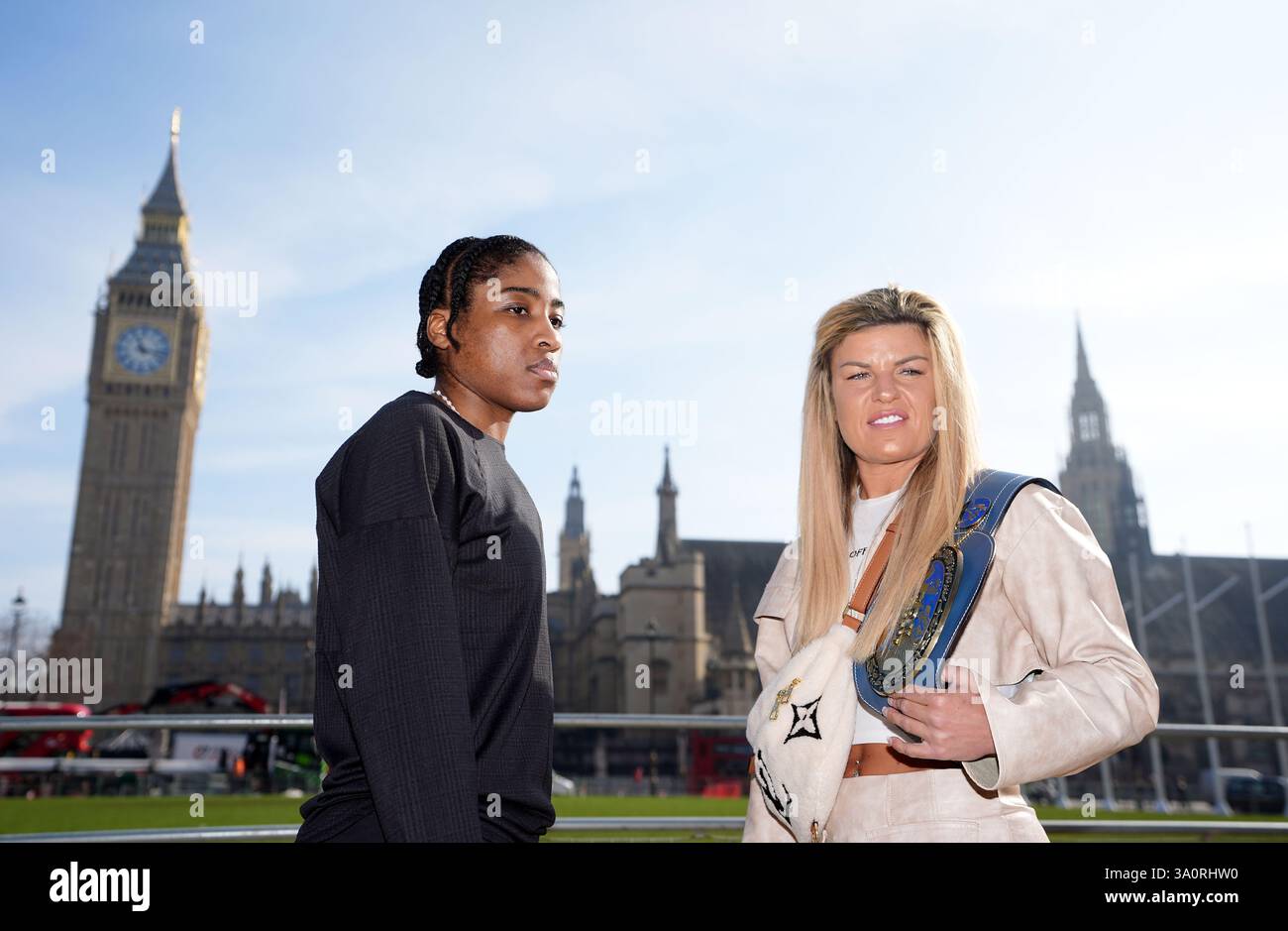 Cindy Ngamba and Kirstie Bavington (right) during a photo call in ...