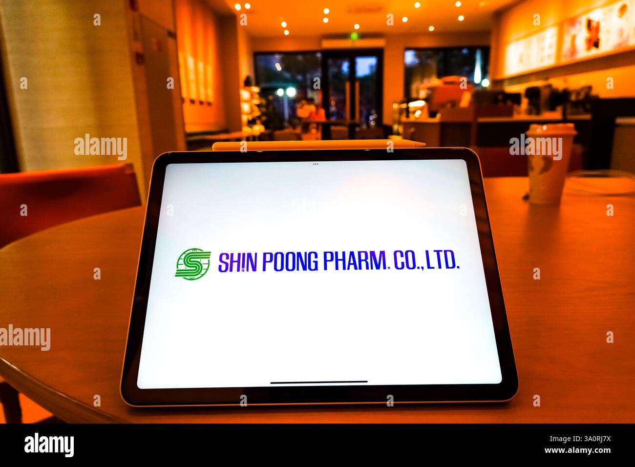 In this photo illustration, a Shinpoong Pharm logo is displayed on the ...
