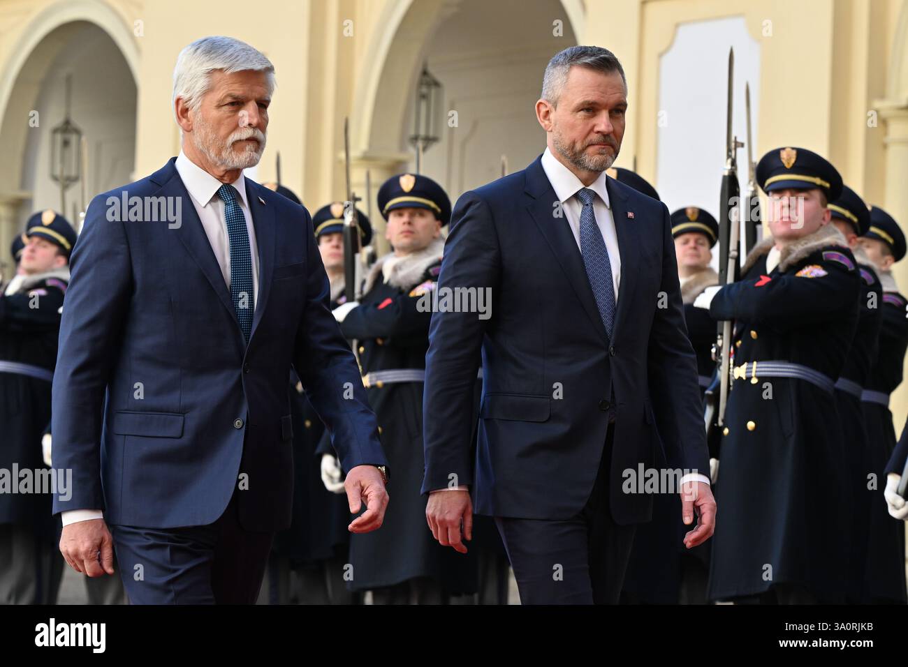 Czech President Petr Pavel (left) welcomes Slovak President Peter ...