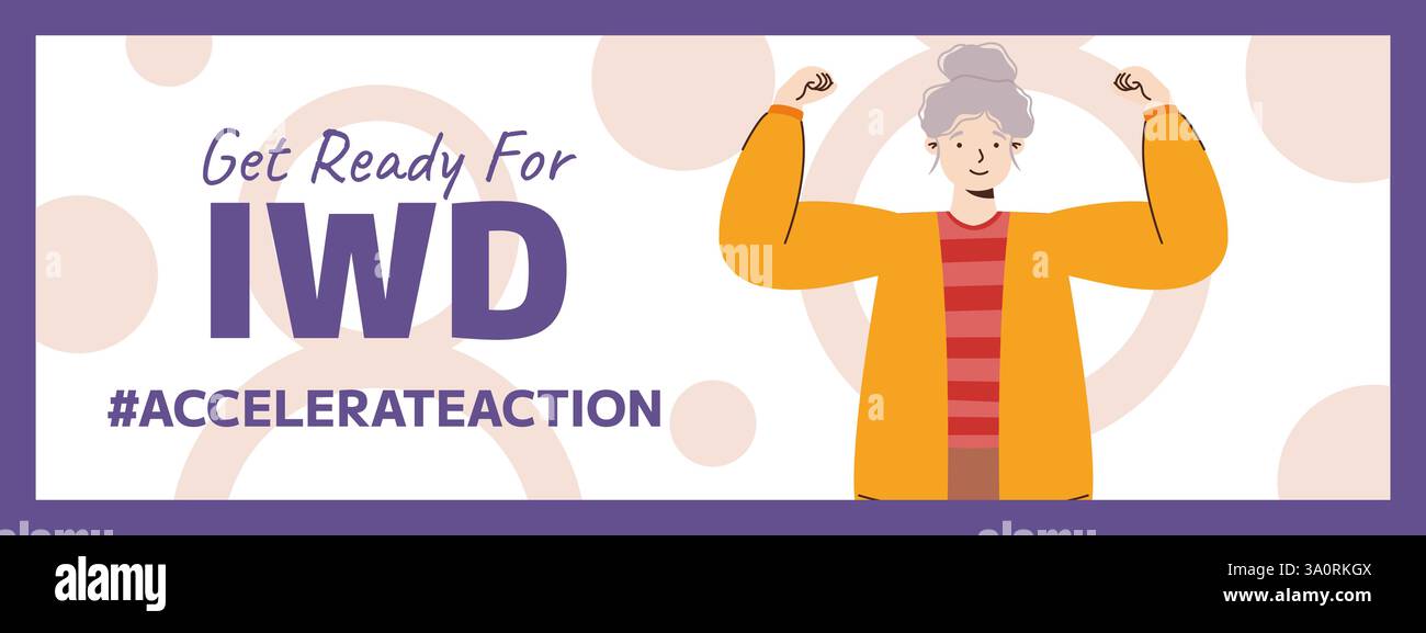 IWD 2025 A bold illustration of a strong woman raising her arms in ...