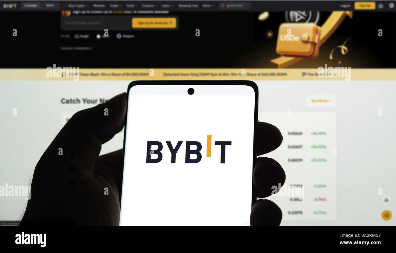 Dhaka, Bangladesh 26 Feb 2025: Bybit logo on phone screen stock image ...