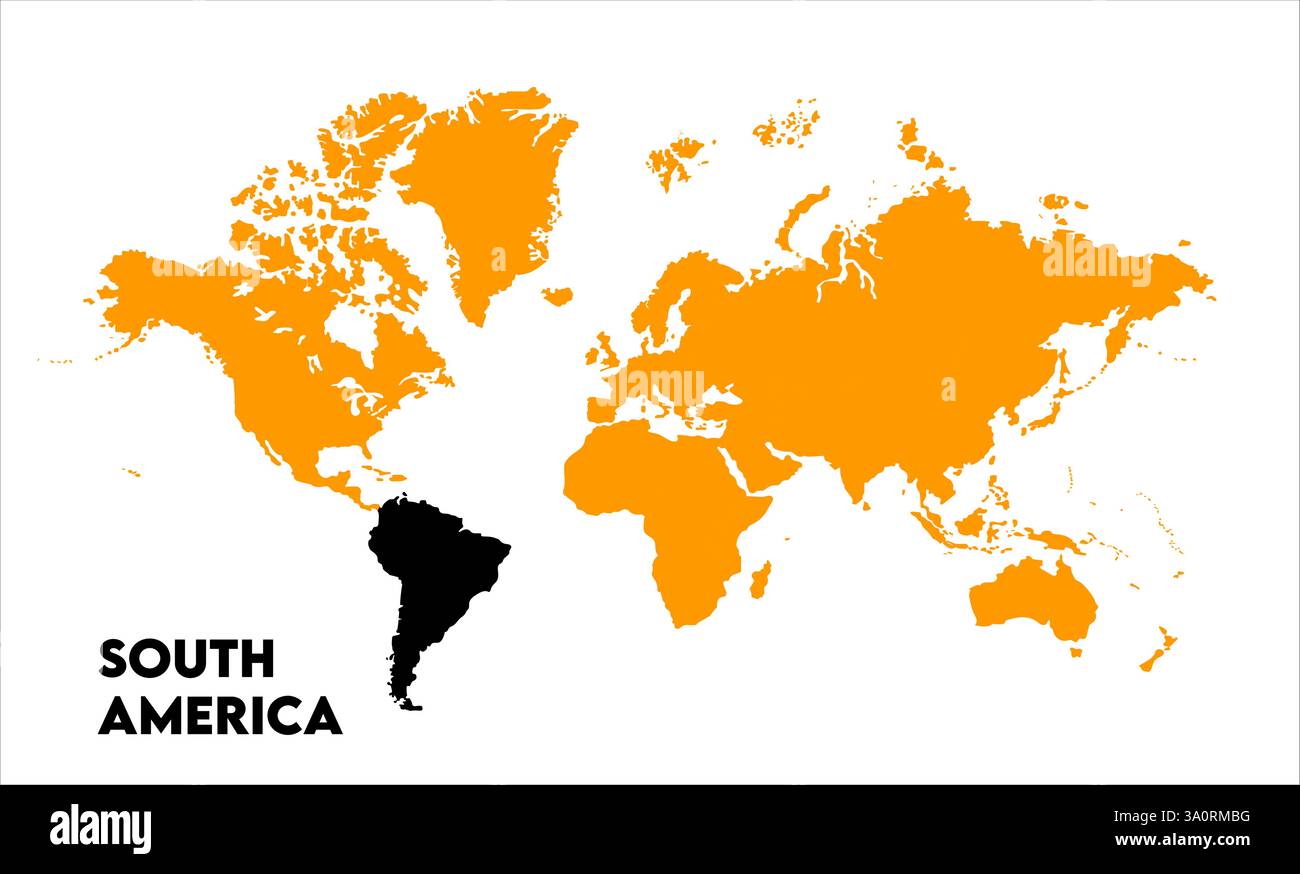 Map of South America, highlighted on the world map, South America on ...