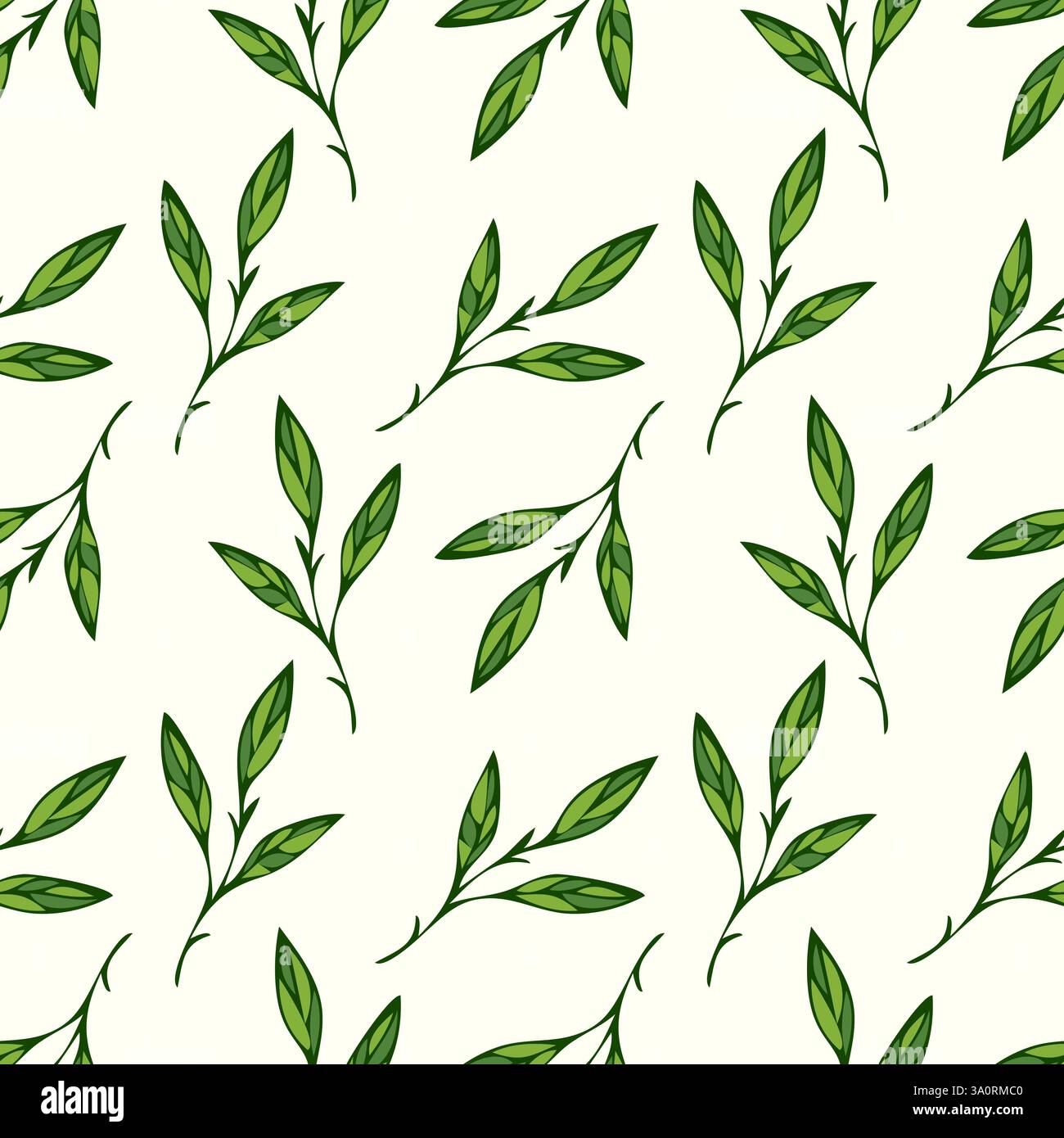 Leaves pattern background. Green leaf doodle hand drawn. Vector ...