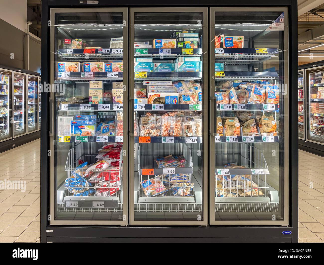 Germany Berlin February 19, 2025 A display of frozen food in a store ...