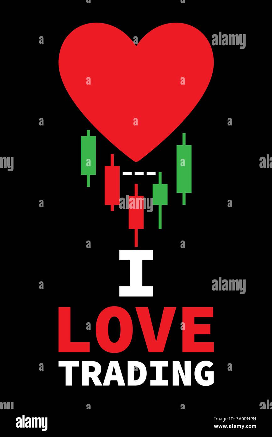 I Love Trading concept illustration - red heart with a candlestick ...