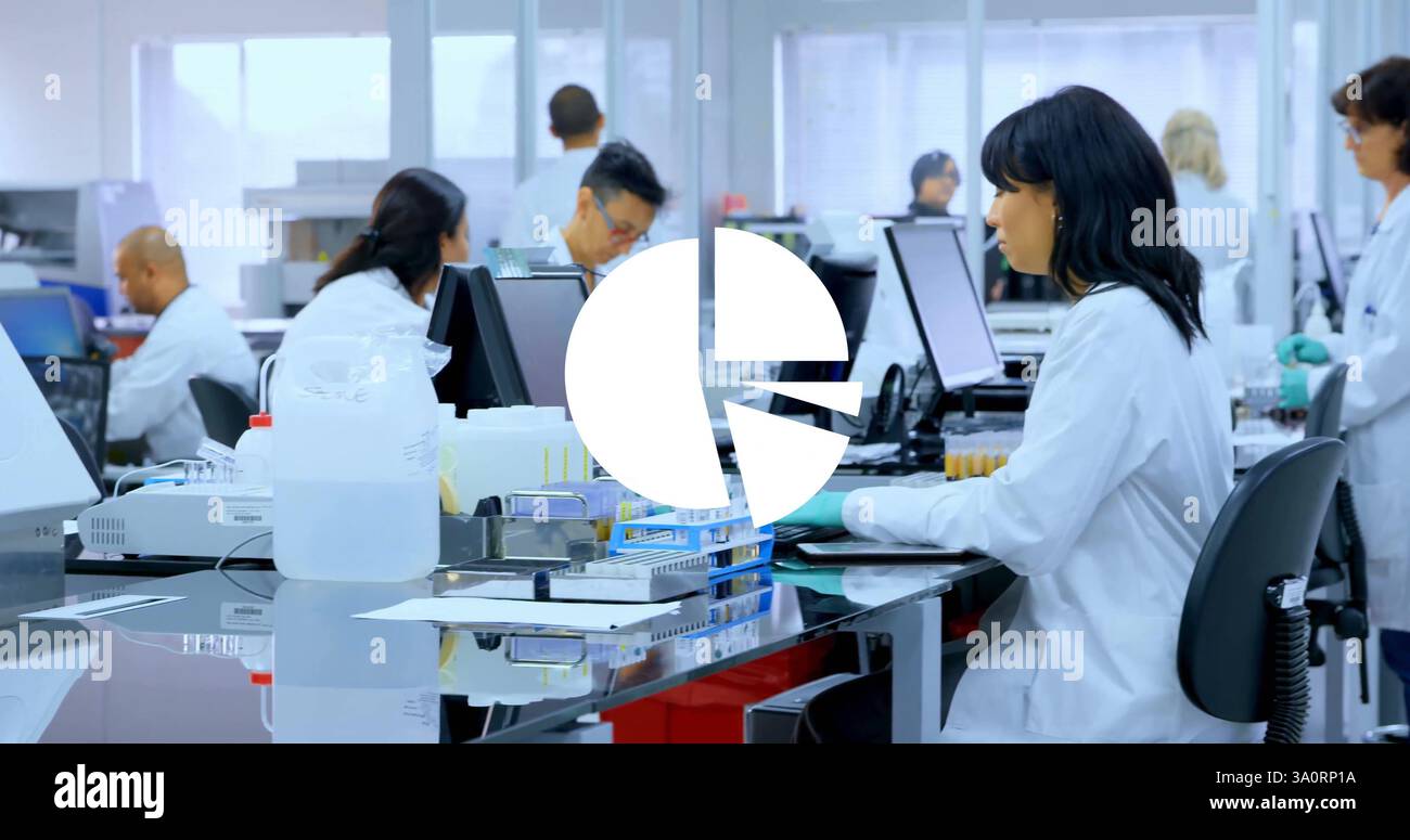 Image of diagrams over diverse scientists working in lab Stock Photo ...