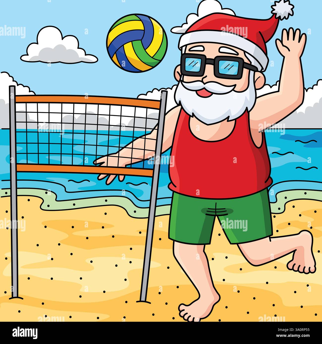 Christmas in July Santa Playing Beach Volleyball Stock Vector Image ...
