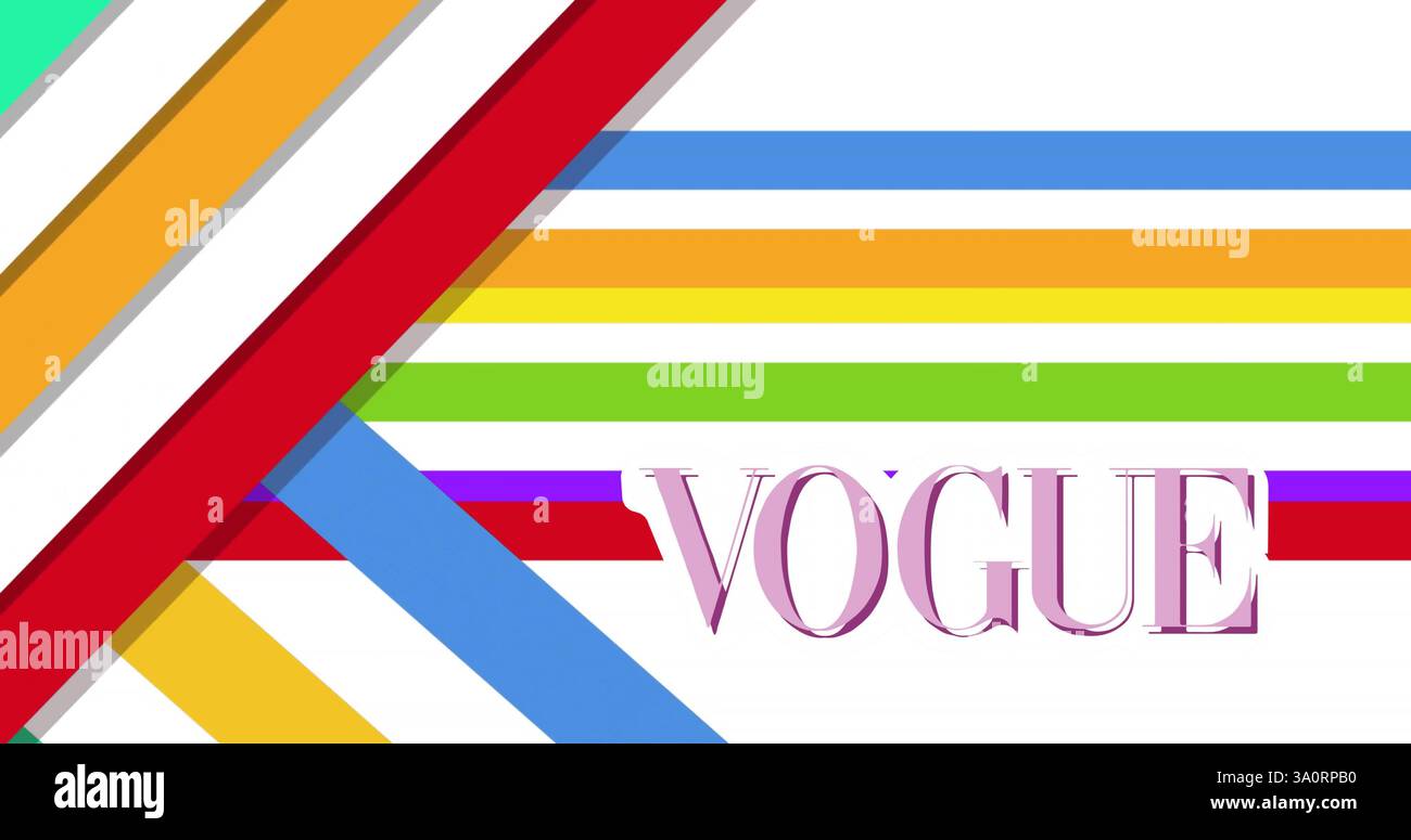 Image of vogue text over colourful stripes on white background Stock ...