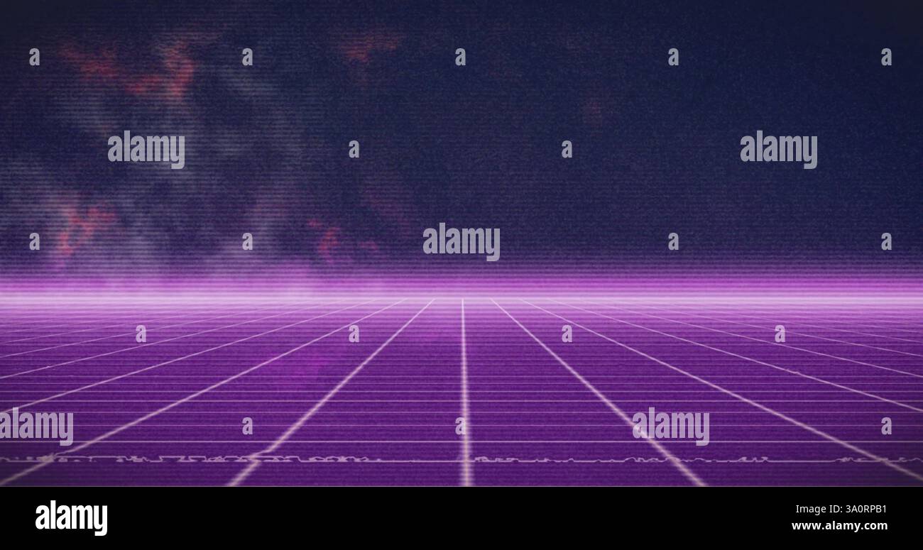 Image of interference over network of connections and neon lines on ...