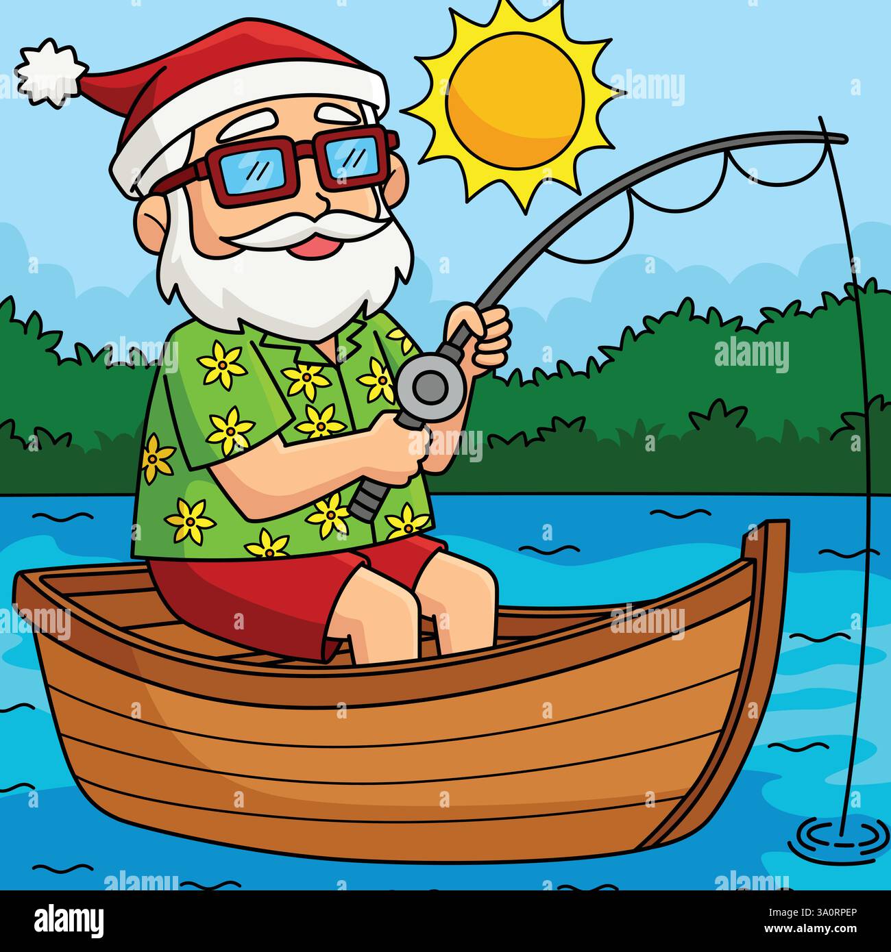 Christmas in July Santa Fishing Colored Cartoon Stock Vector Image ...