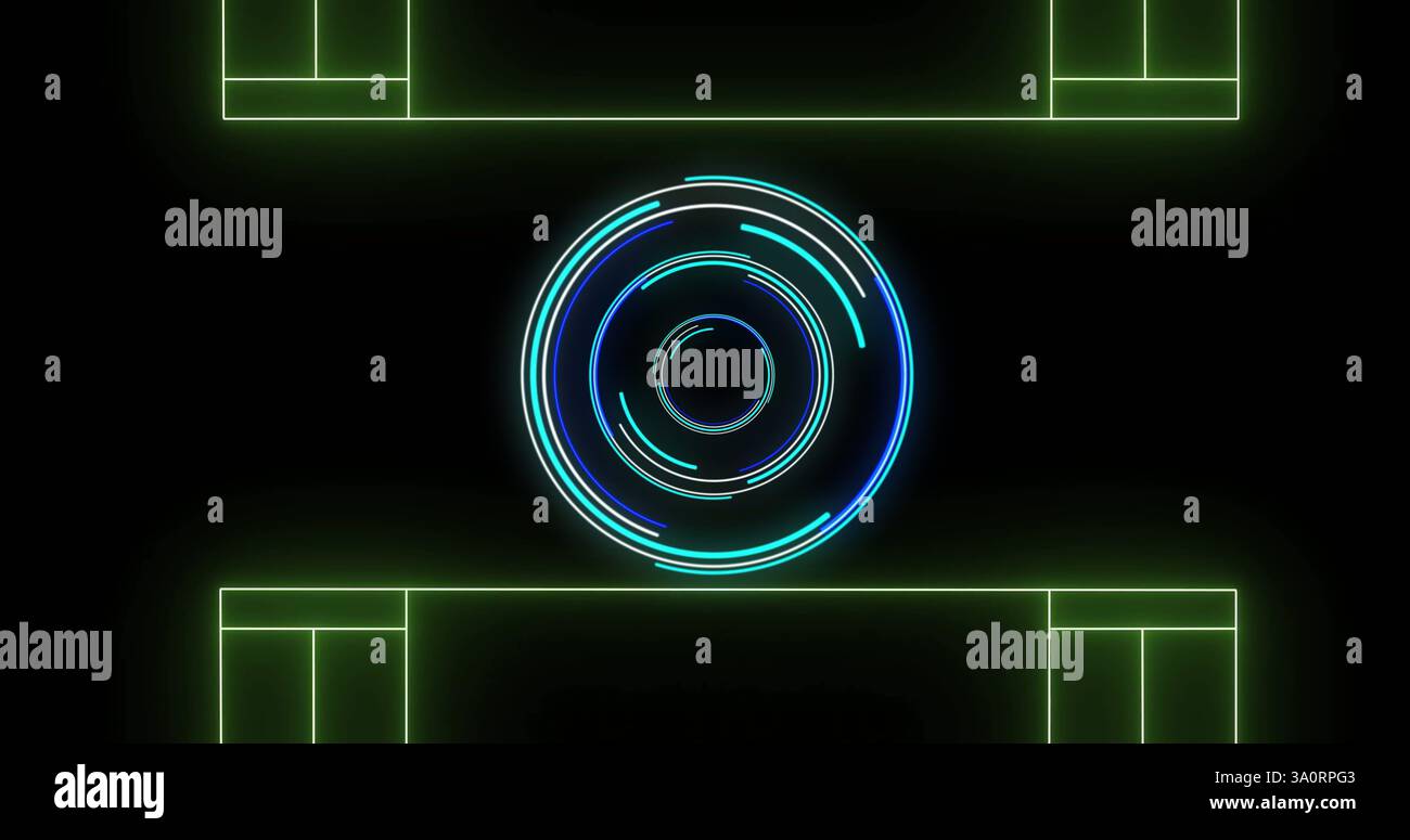 Image of scope scanning over neon stadium Stock Photo - Alamy