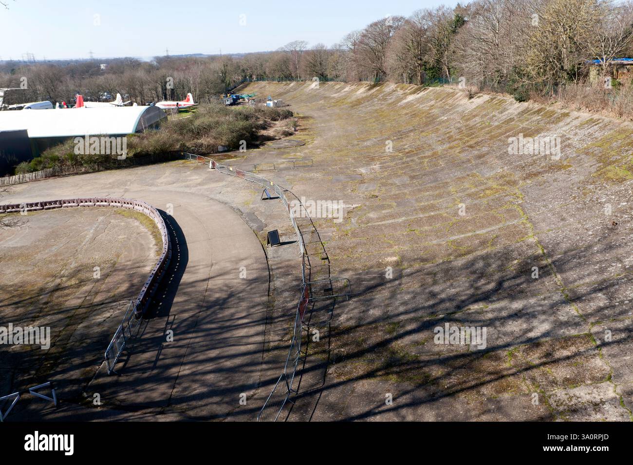 View of a banked section of Brooklands concrete race track, the world's ...