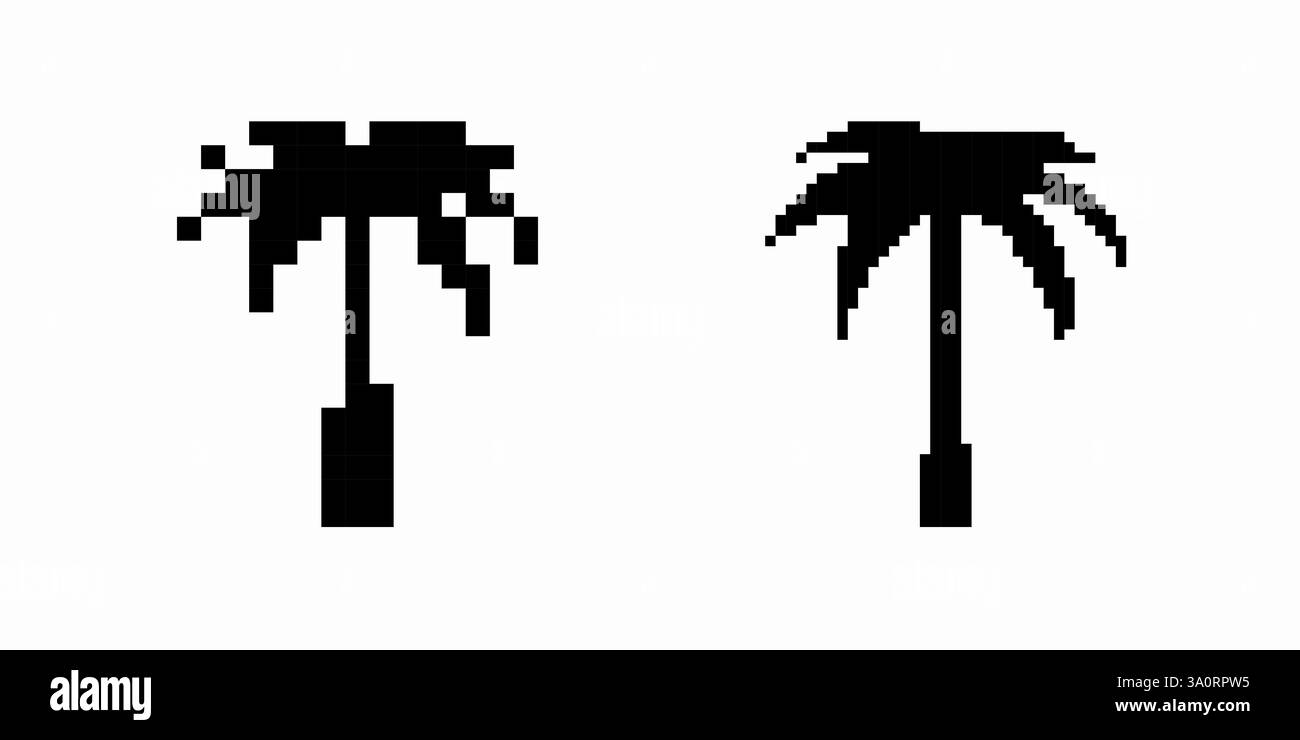 Pixel art palm trees in black and white minimalist style with two ...