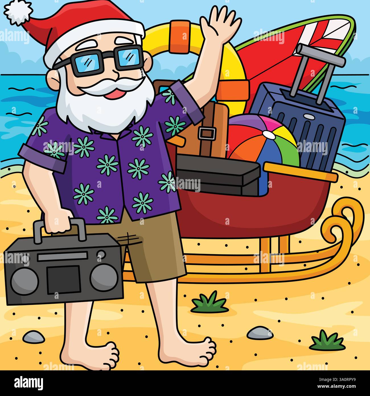 Christmas in July Santa with a Sleigh Colored Stock Vector Image & Art ...