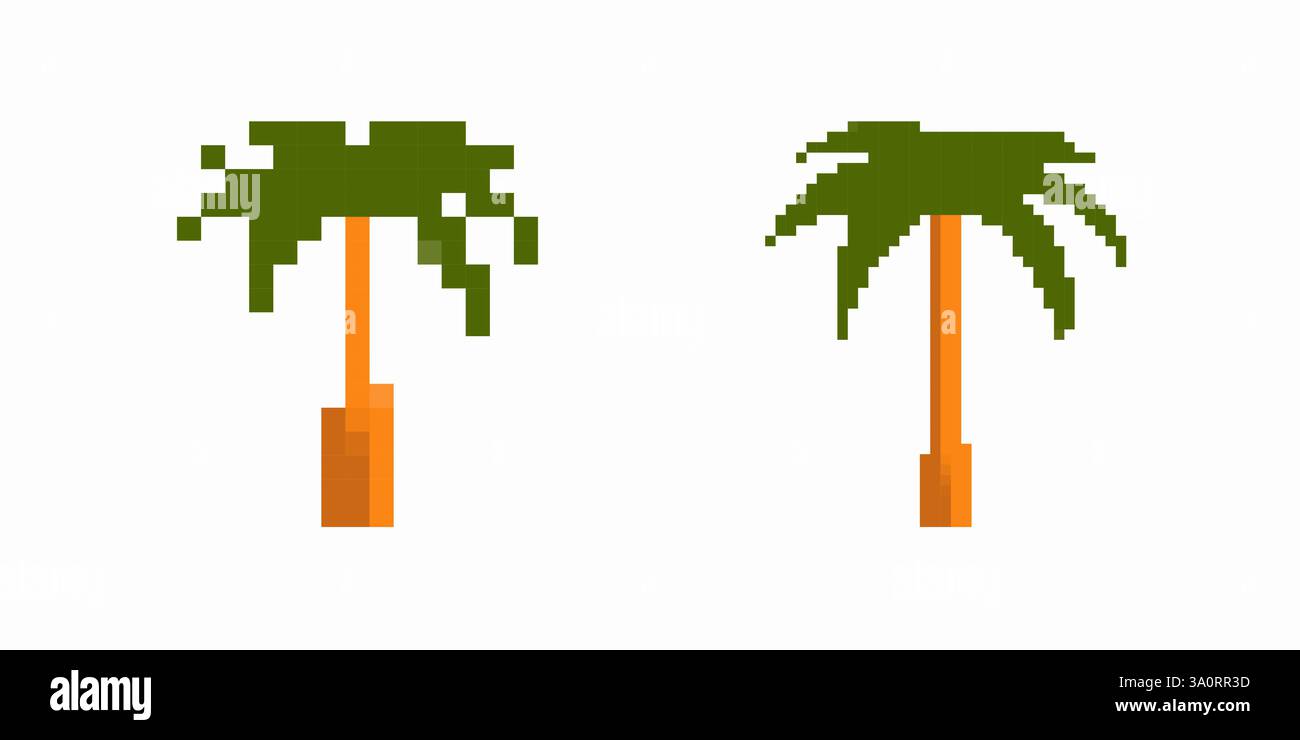 Pixel art palm trees with blocky green leaves and simple brown trunks ...