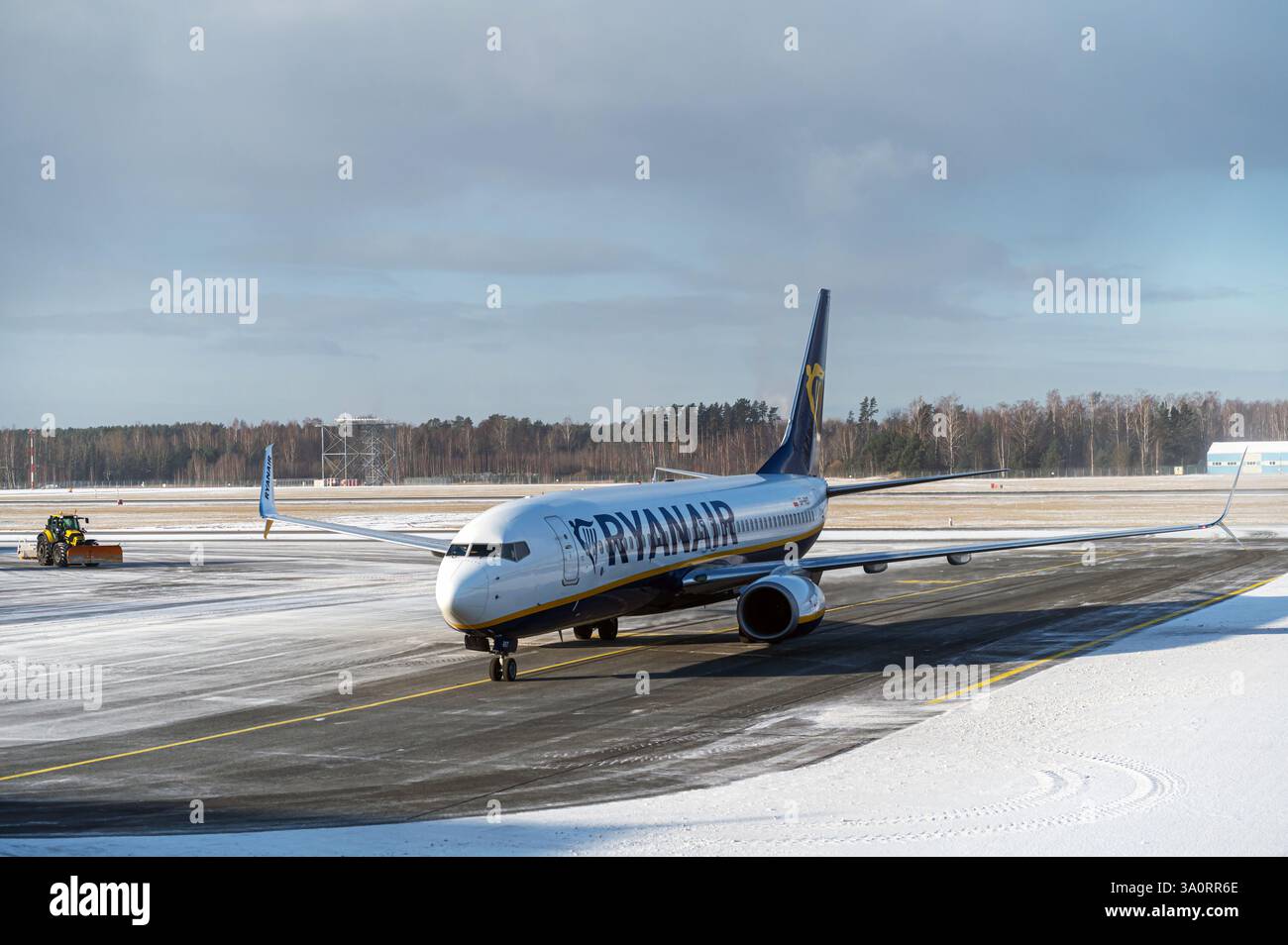 Riga, Latvia - February 15, 2025: Ryanair aircraft landing at Riga ...