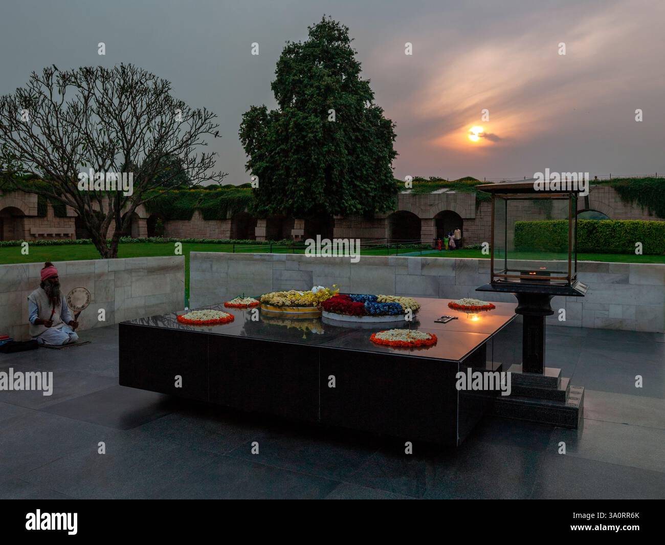 Raj Ghat memorial complex to Mahatma Gandhi in Delhi, India. The black ...