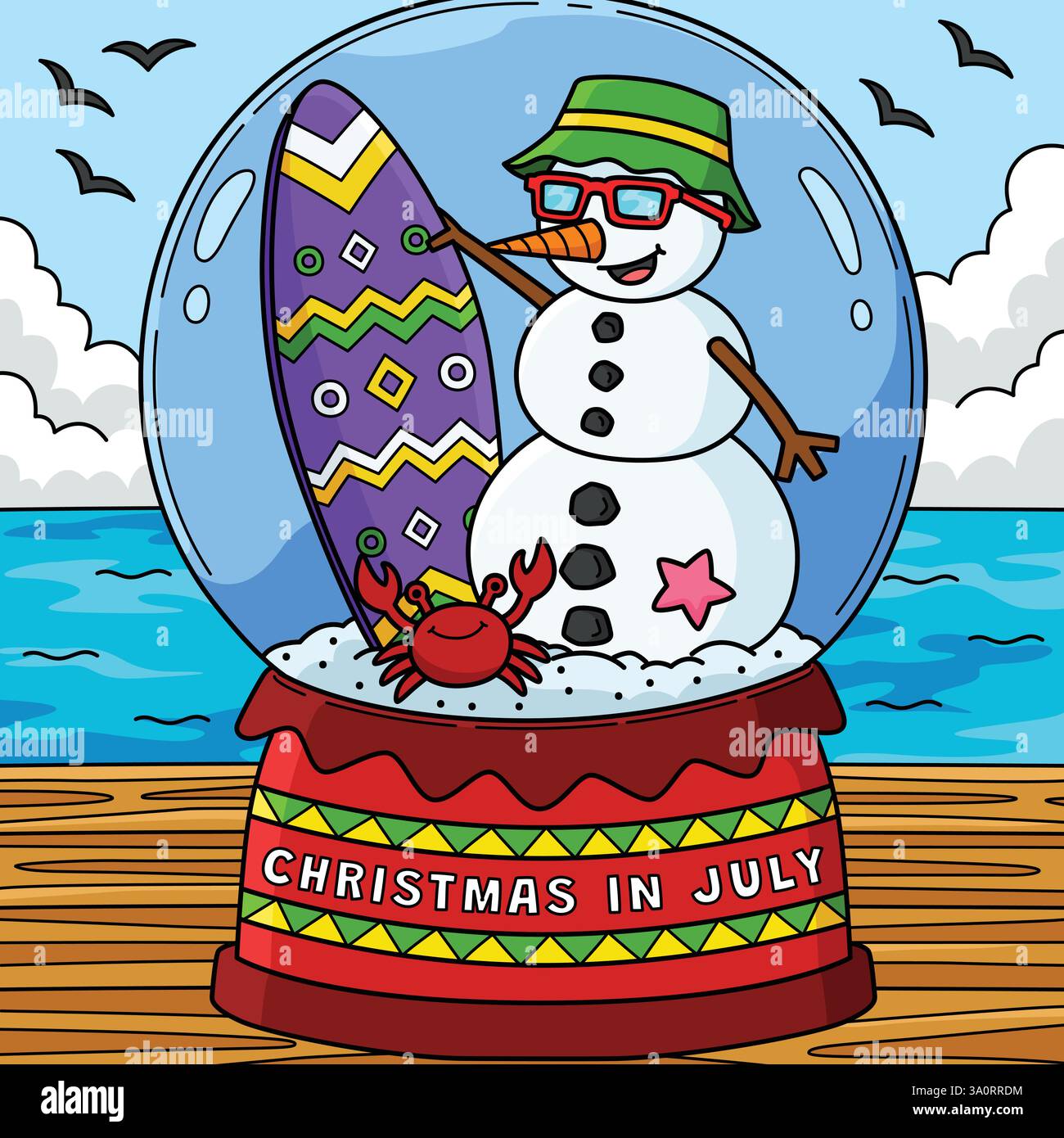Christmas in July Snow Globe Colored Cartoon Stock Vector Image & Art ...