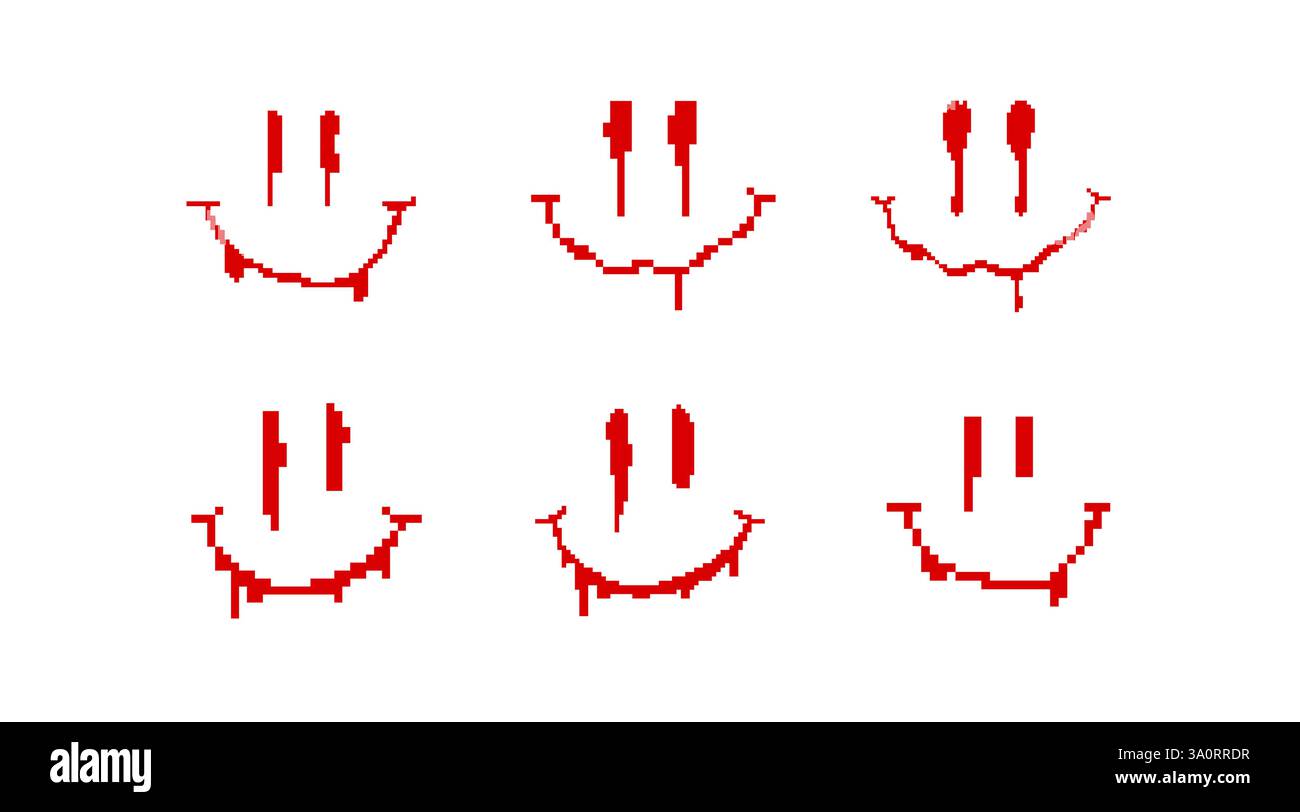 Pixelated red distorted smiley faces abstract glitch horror digital ...