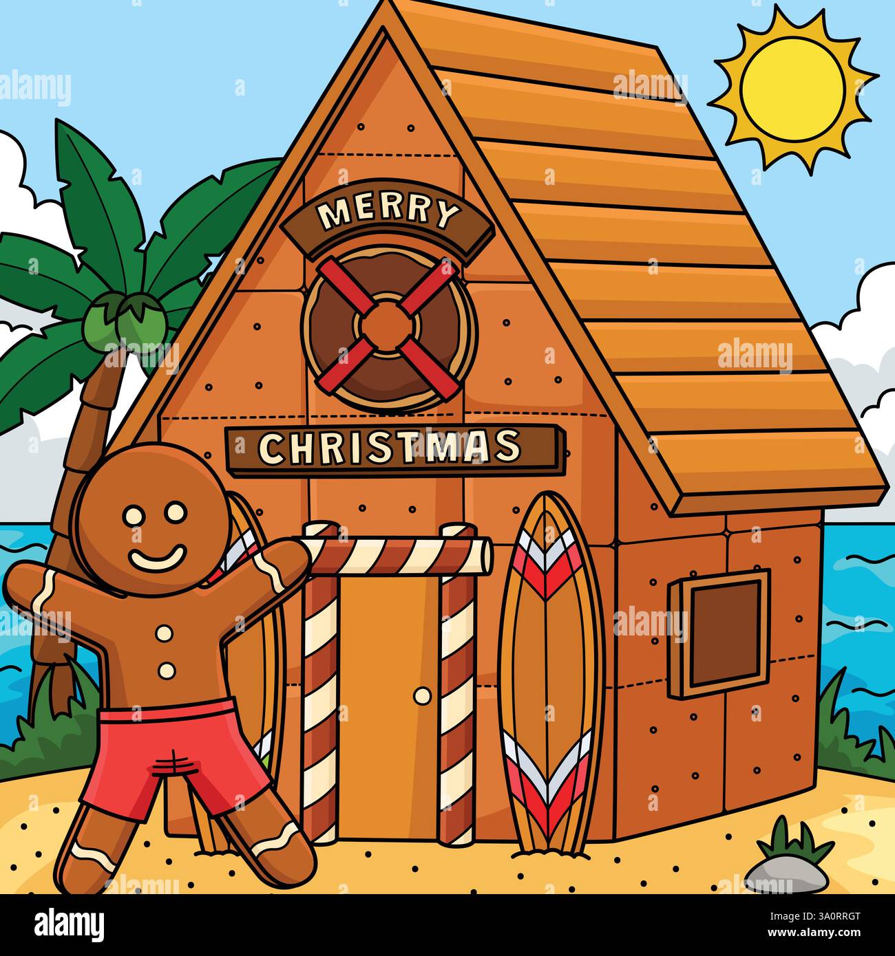 Christmas in July Gingerbread Beach House Colored Stock Vector Image ...