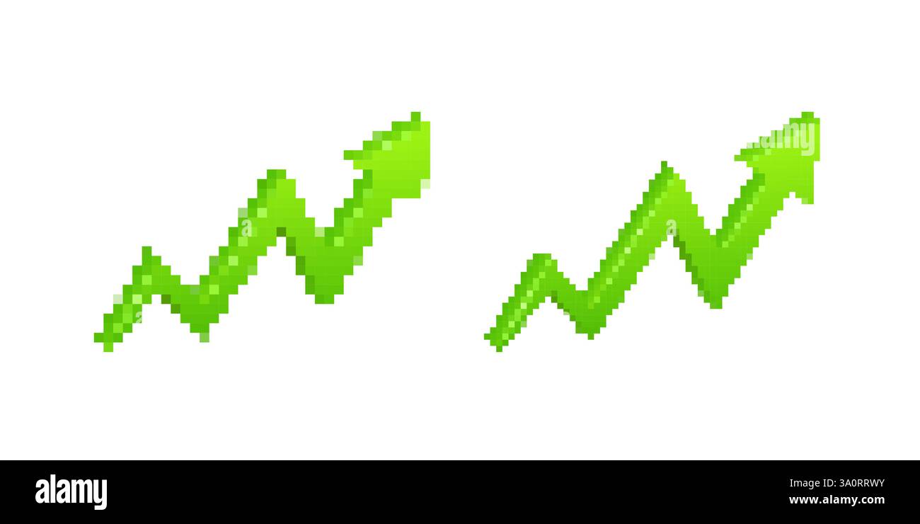 Two green pixelated arrows pointing upward indicating growth and ...