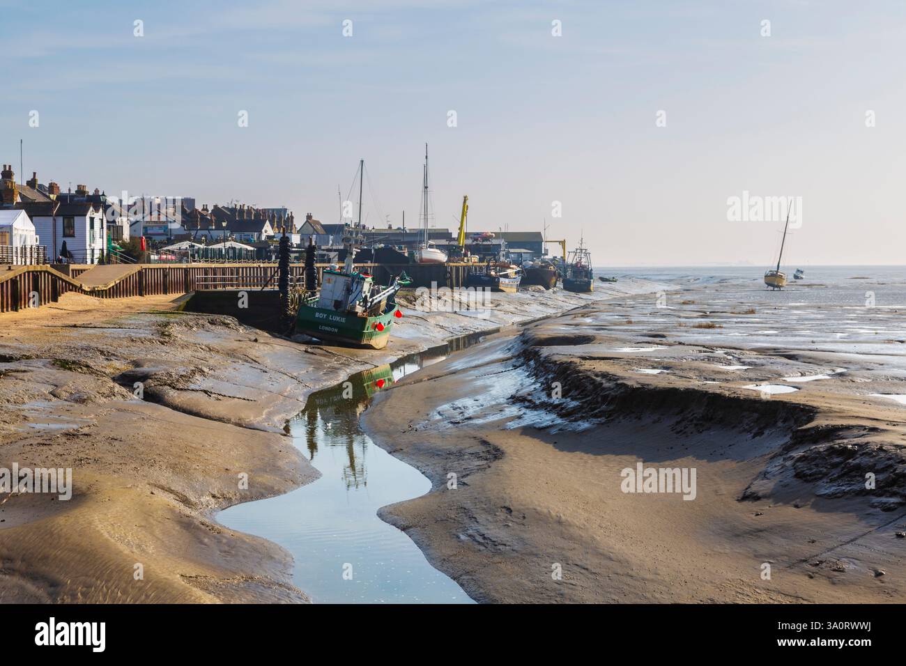 Cockle Boats at Old Leigh During Low Tide with Shipping Channel Visible ...