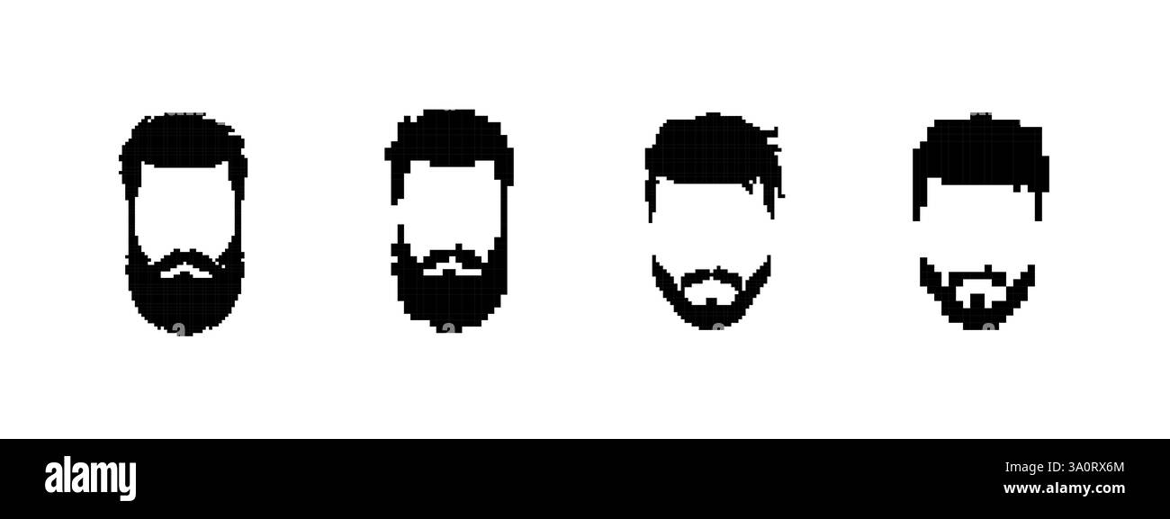 Pixel art faces with beards in various styles and lengths displayed in ...
