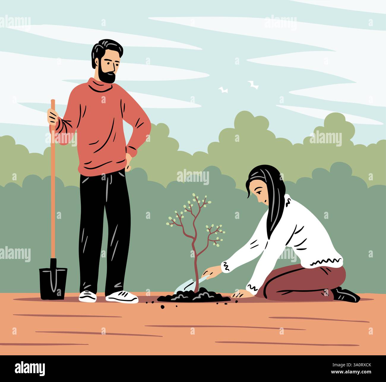 Young couple planting a tree Stock Vector Image & Art - Alamy