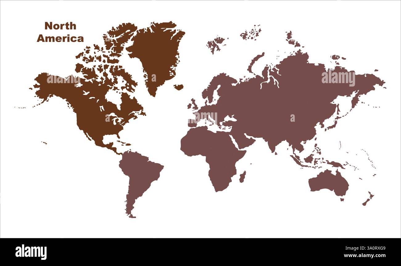 Map of North America, highlighted on the world map, North America on ...