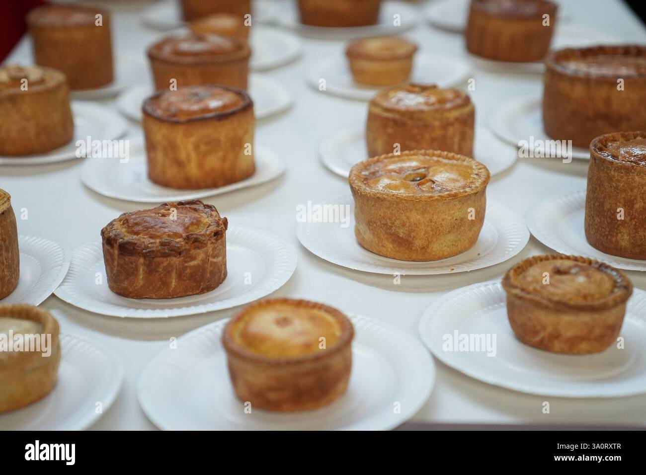 Pies on display during the British Pie Awards 2025, at St Mary's Church ...